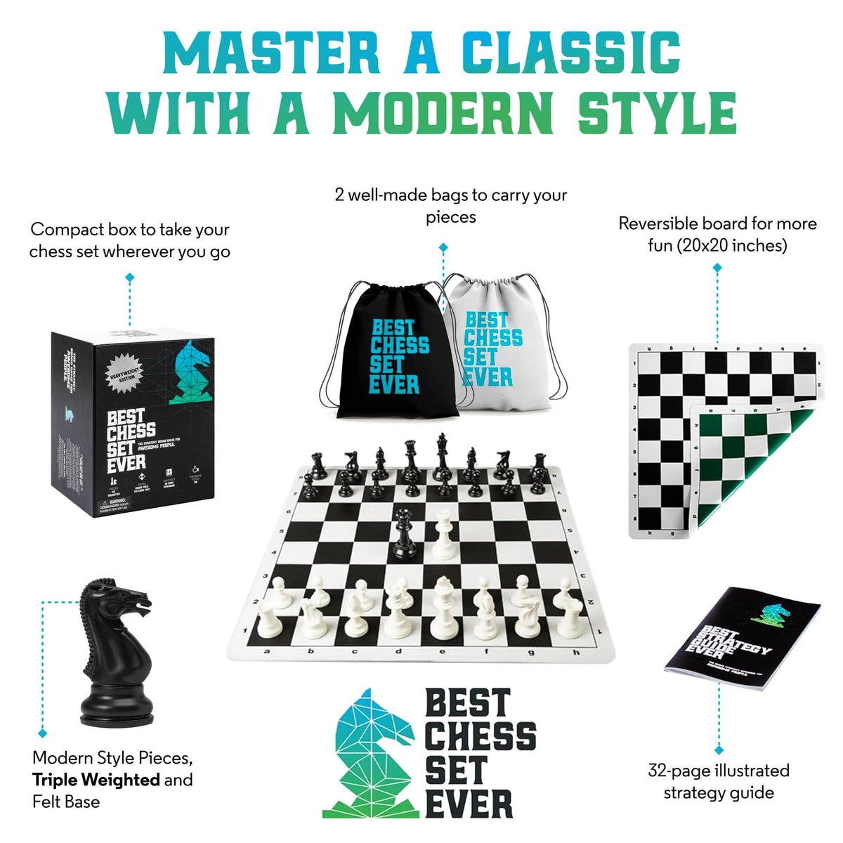 Best Chess Set Ever, 3x Tournament Set, Double-Sided Board – House ...